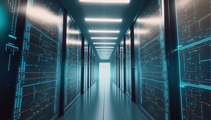 Corridor of Data Center with Racks of Server Computer for Cloud ...