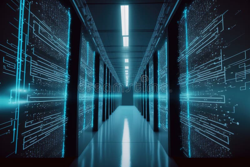 Corridor of Data Center with Racks of Server Computer for Cloud ...