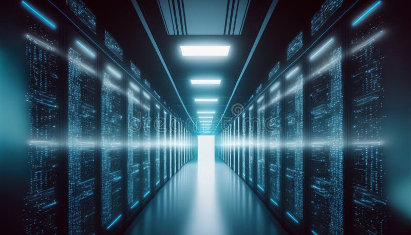 Corridor of Data Center with Racks of Server Computer for Cloud ...