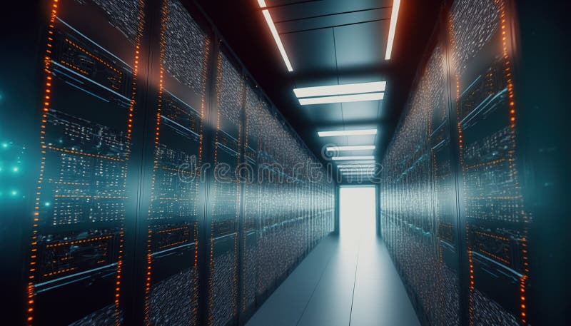 Corridor of Data Center with Racks of Server Computer for Cloud Computing Data Stock Image ...