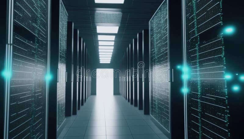 Corridor of Data Center with Racks of Server Computer for Cloud Computing Data Stock ...