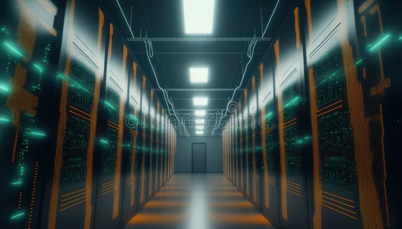 Corridor of Data Center with Racks of Server Computer for Cloud Computing Data Stock ...