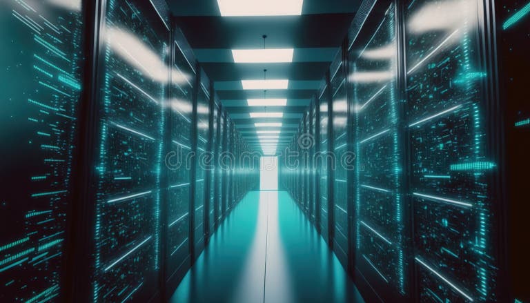 Corridor of Data Center with Racks of Server Computer for Cloud ...