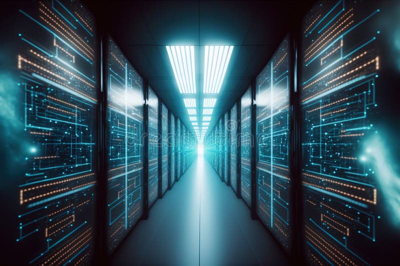 Corridor of Data Center with Racks of Server Computer for Cloud ...