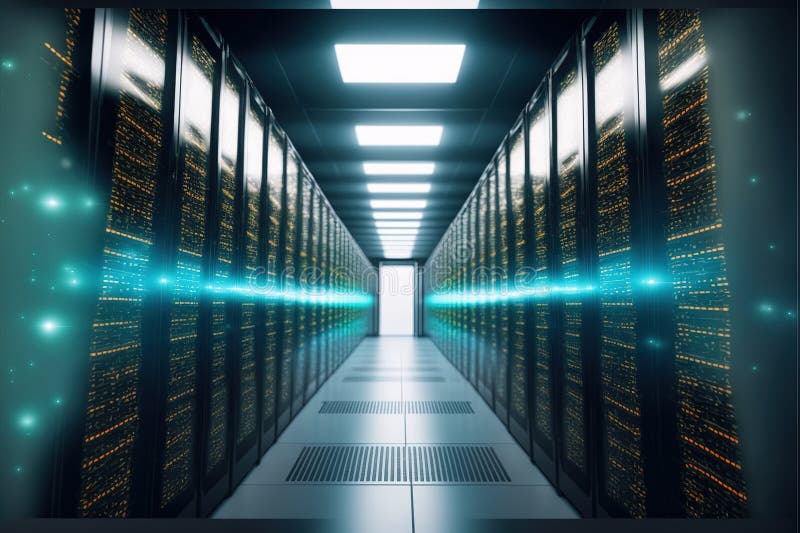 Corridor of Data Center with Racks of Server Computer for Cloud Computing Data Stock ...