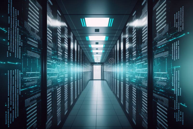 Corridor of Data Center with Racks of Server Computer for Cloud Computing Data Stock ...