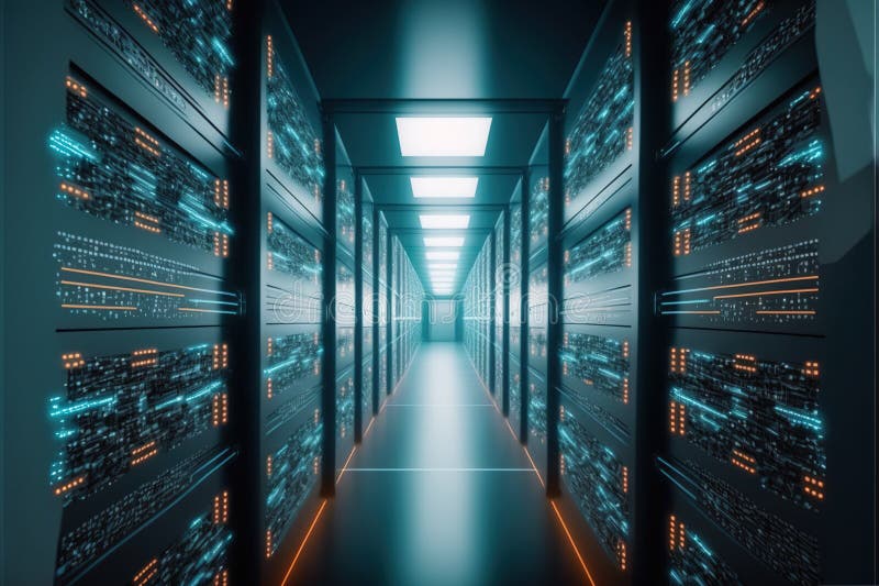 Corridor of Data Center with Racks of Server Computer for Cloud Computing Data Stock ...