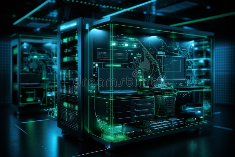 Corridor in Data Center Room with Rack of Servers. Generative AI Stock ...