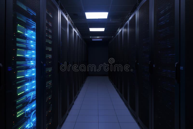 Corridor of Data Server Center. Dark Background Stock Illustration ...