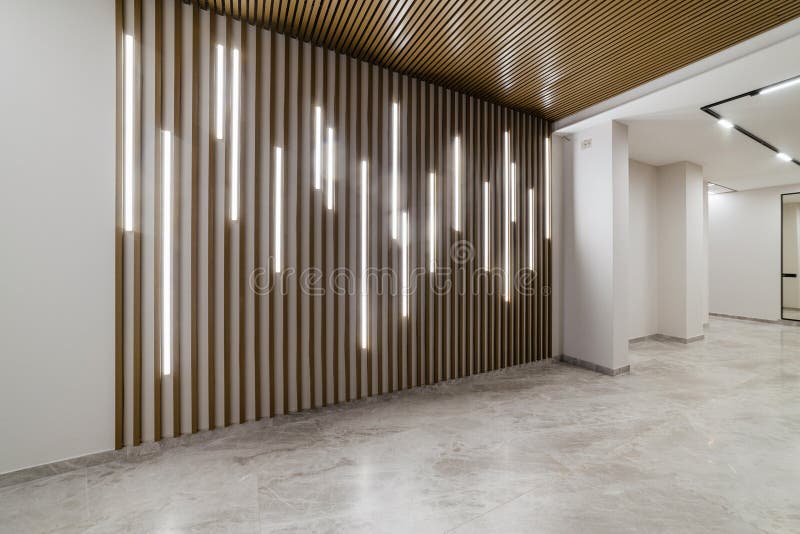 Corridor Design with Wooden Wall Lighting and Design Renovation Stock ...
