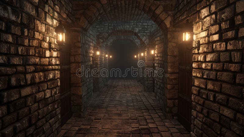 Corridor in the Dungeon Long Medieval Castle. Generative Ai Stock ...