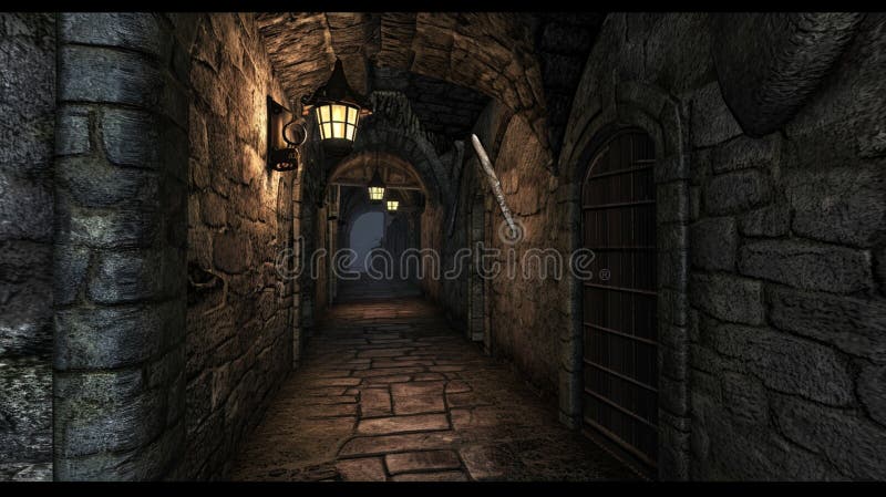 Corridor in the Dungeon Long Medieval Castle. Generative Ai Stock ...