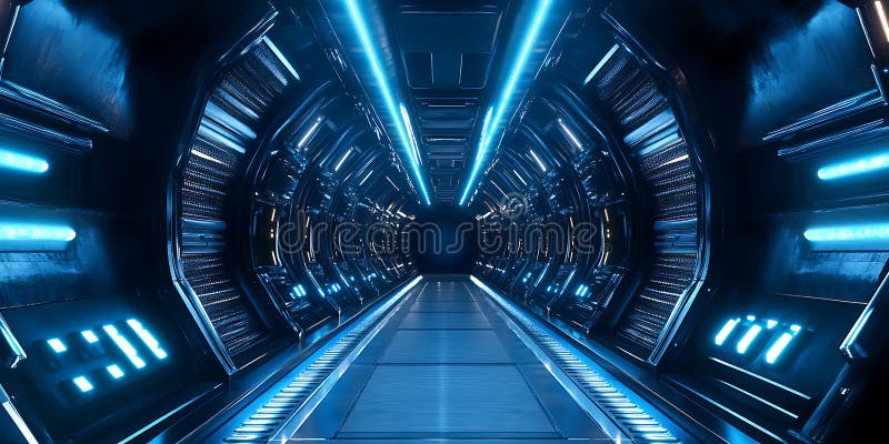 Within a Corridor of Electric Blue Light the Future Beckons with ...