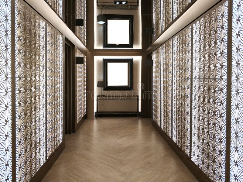 Corridor With Mirror Door Closets And Bathroom View Stock Image - Image ...