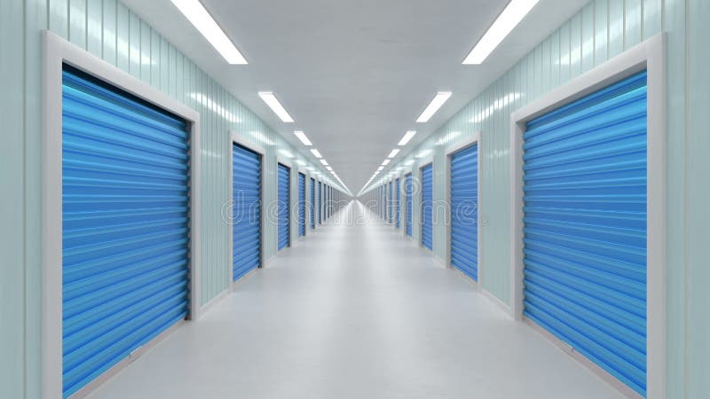 Corridor Filled with Blue Warehouse Doors. Stock Footage - Video of ...