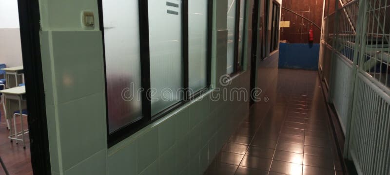 Corridor in Front of Classrooms at Night Stock Image - Image of white ...