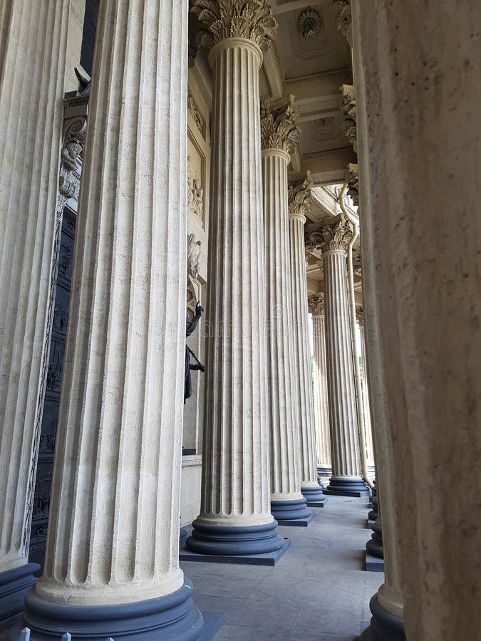 Corridor from High Gray Columns in Antique Style. Stock Image - Image ...