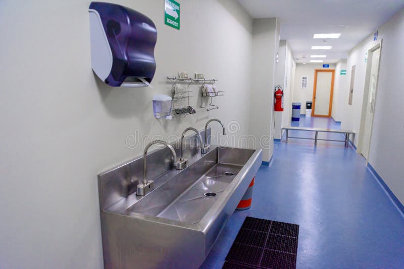 Corridor in the Hospital in Front of the Operating Room with a Sanitary ...