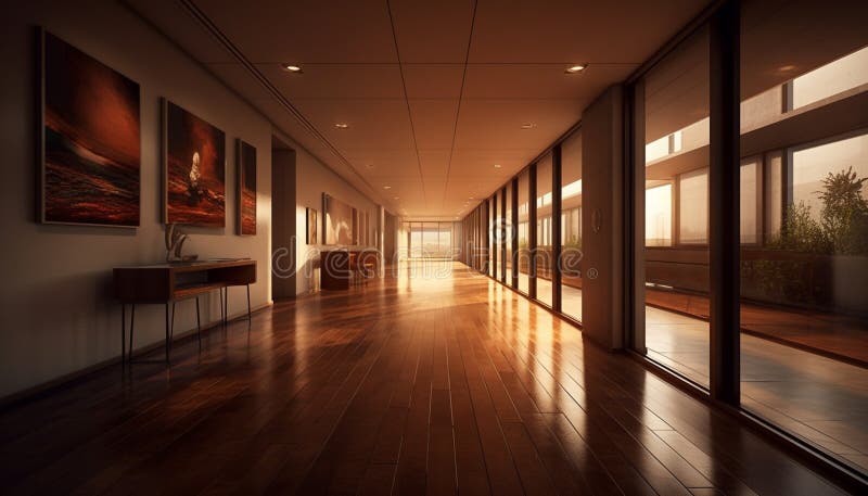 Corridor in the Hotel Corridor at Night Amazing Illustration. Stock ...