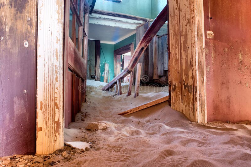 Corridor Inside the Abandoned House in Sand Stock Image - Image of ...