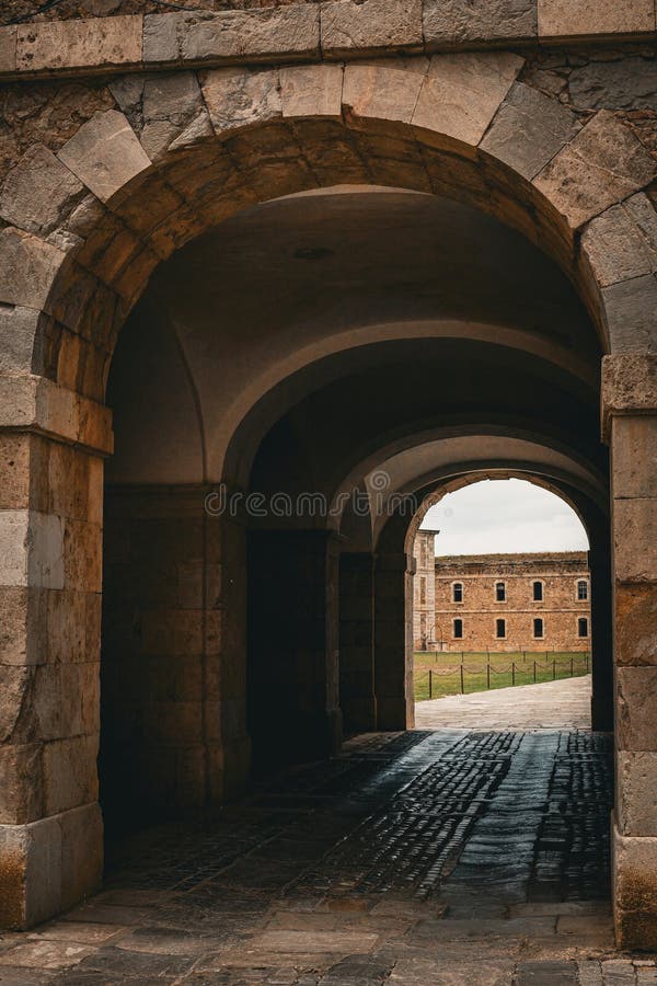 Corridor Inside the Castle (Castle De San Ferran) Stock Photo - Image ...