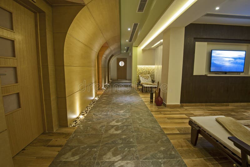 Corridor Inside a Luxury Health Spa Stock Image - Image of vanishing ...