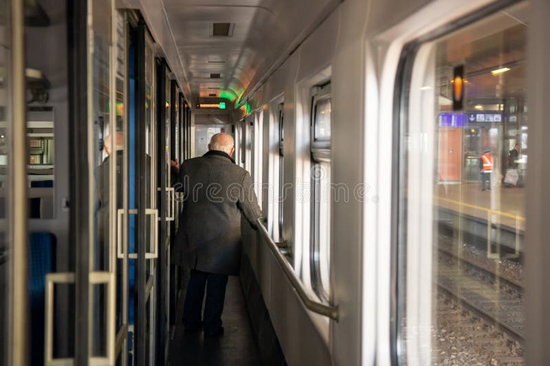 A Corridor Inside a Passenger Second-class Train Carriage in Poland ...