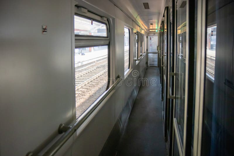 A Corridor Inside a Passenger Second-class Train Carriage in Poland ...