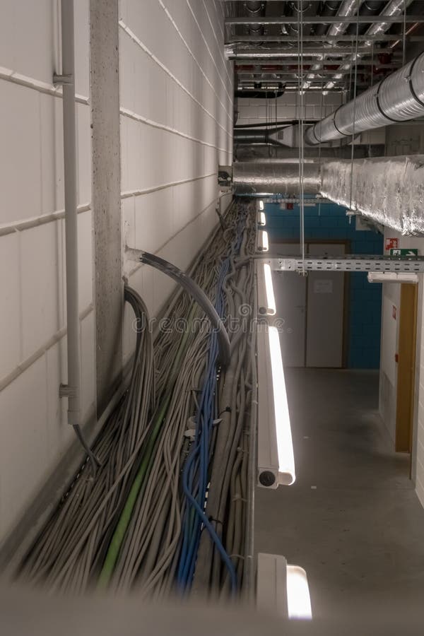 Electrical Cables Hang from the Ceiling in a Cable Duct Stock Image ...