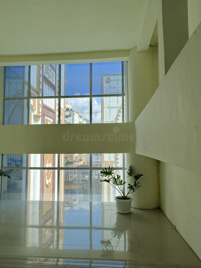 A Corridor with Large Glass Windows Stock Image - Image of glass ...