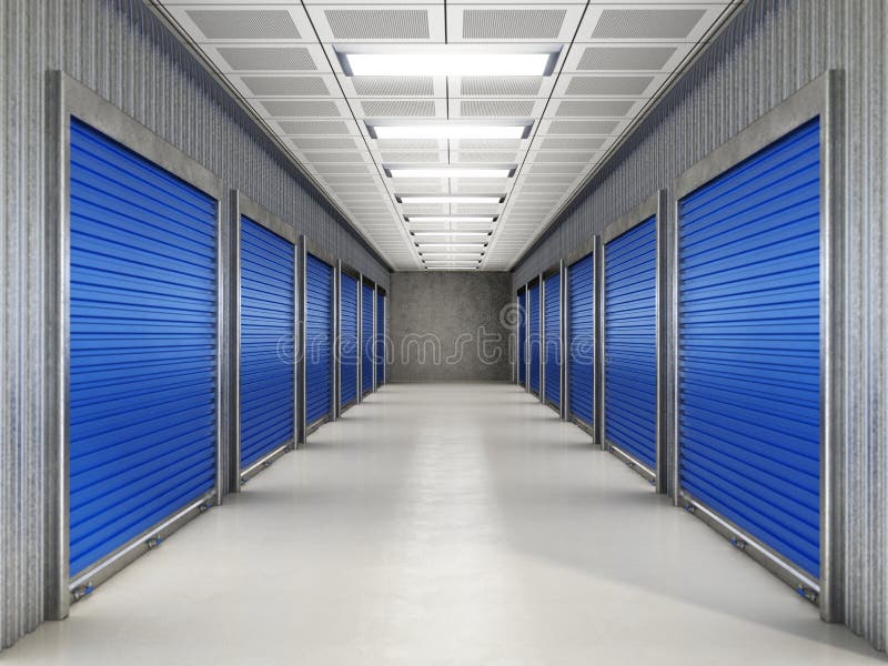 Corridor Leading To Self Storage Units 3D Illustration Stock ...