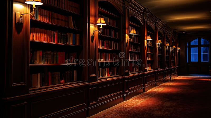 Corridor library dark stock illustration. Illustration of sizes - 313811813