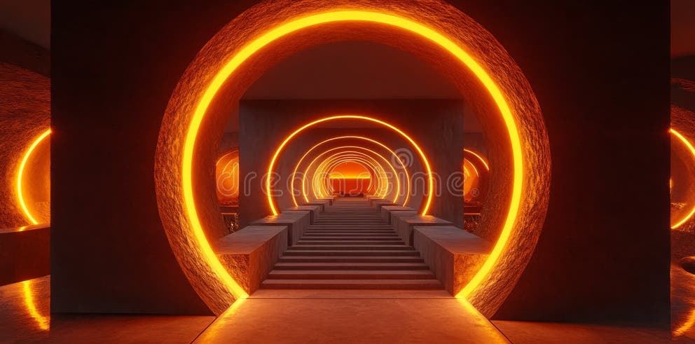A Corridor of Light, Brightened by Glowing Rings in Concentric Patterns ...