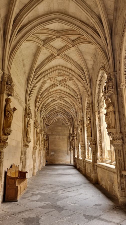Corridor with Medieval Windows Inside a Spanish Cathedral in Toledo ...