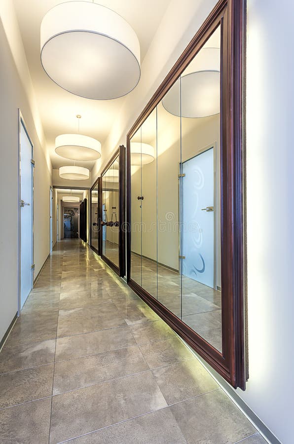Corridor with mirrors stock image. Image of elegant, mirrors - 32460991