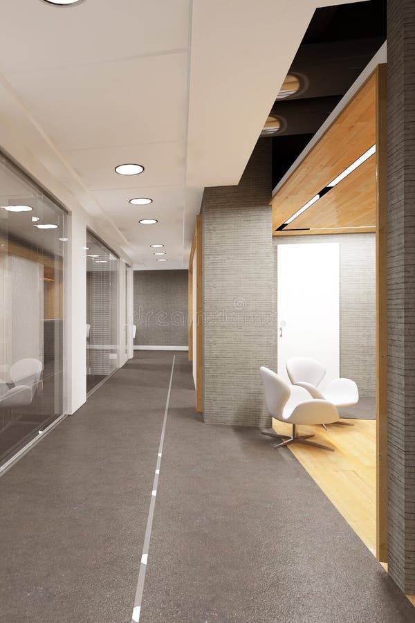 Corridor of Modern Office 3D Visualization Stock Illustration ...