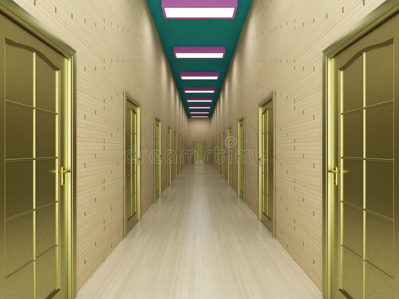 Corridor with a Number of Doors. Stock Illustration - Illustration of ...