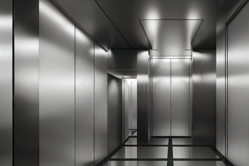 Corridor in Office Space Leading To Modern Steel Lift Doors Stock Image ...