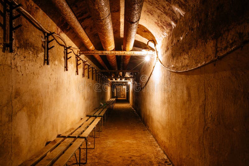 Corridor at Old Abandoned Dirty Soviet Bunker Stock Image - Image of ...
