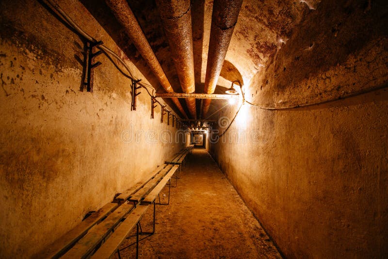 Corridor at Old Abandoned Dirty Soviet Bunker Stock Photo - Image of ...