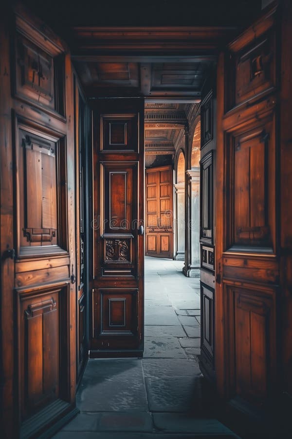 A Corridor of Open Wooden Doors Creating Depth through Repeated ...