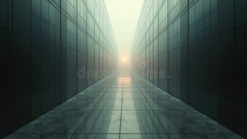 Corridor with Panelled Walls and Fog Stock Illustration - Illustration ...