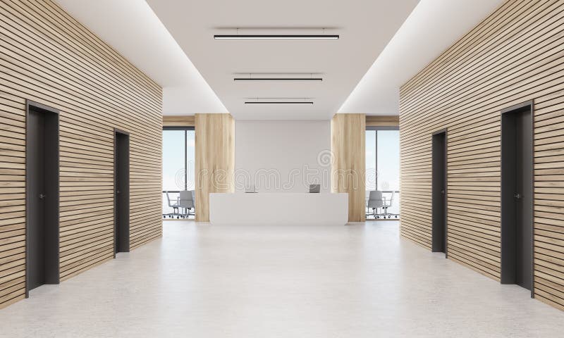 Corridor with Reception Desk Stock Illustration - Illustration of city ...