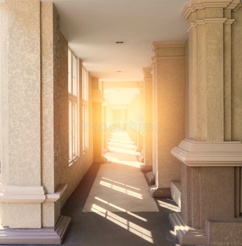 Corridor of Rectangle Tunnel Pillars with Daytime Sunlight in ...