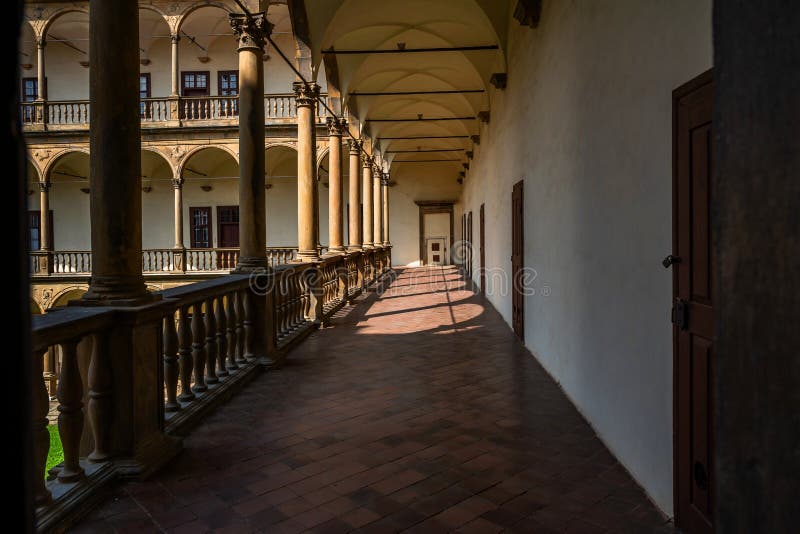 Corridor in Renaissance Arcade Bucovice Stock Image - Image of czech ...
