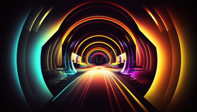 Corridor Scenery with Bright Neon Light Generative AI Stock ...