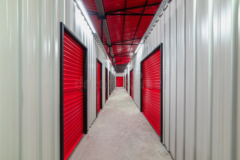 Storage Building with Red Doors Stock Image - Image of estate, delivery ...