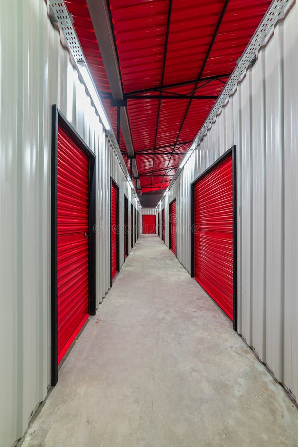 Storage Building with Red Doors Stock Image - Image of estate, delivery ...