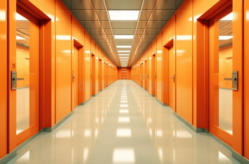 Corridor of Self Storage Unit with Yellow Doors. Rental Storage Units ...