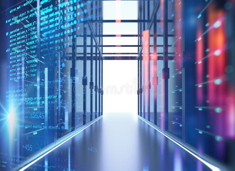 Corridor of Server Room with Server Racks in Datacenter. 3d Il Stock ...